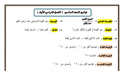 قوانين رياضيات سادس فصل أول أ ابراهيم عطية مدرستي