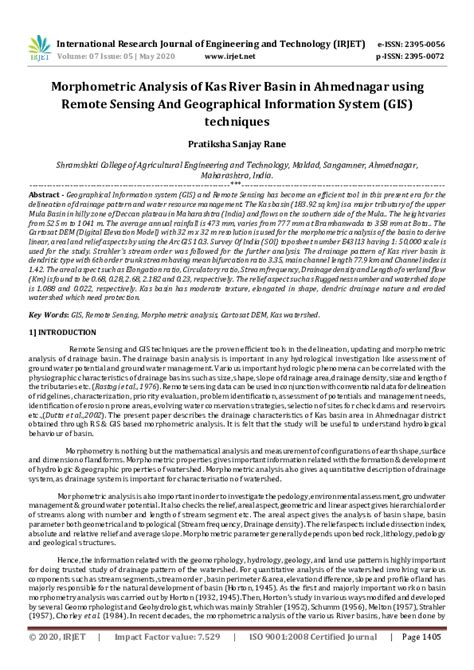 Pdf Irjet Morphometric Analysis Of Kas River Basin In Ahmednagar Using Remote Sensing And