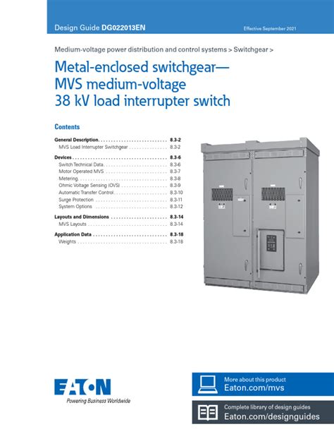 Eaton Metal Enclosed Switchgear Mvs 38kv Design Guide Dg022013en Pdf