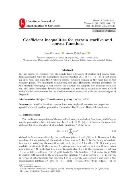 Pdf Coefficient Inequalities For Certain Starlike And Convex Functions