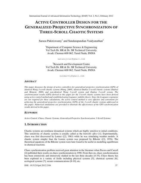 Pdf Active Controller Design For Generalized Projective Synchronization Of Four Scroll Chaotic