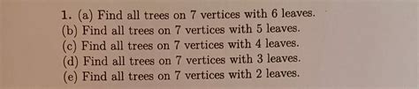 Solved 1 A Find All Trees On 7 Vertices With 6 Leaves Chegg Com