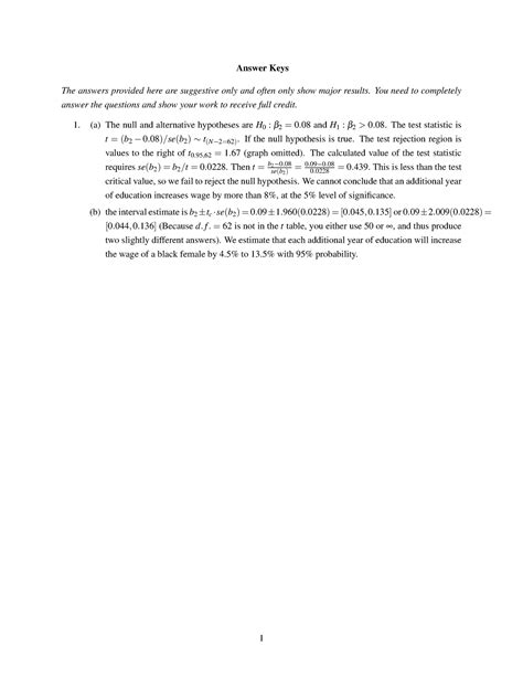 Practice In Econometrics Answer Keys The Answers Provided Here Are Suggestive Only And Often