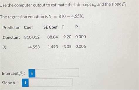 Solved Use The Computer Output To Estimate The Intercept ßo