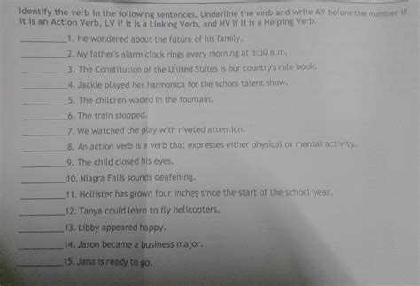 identify the verb in the following sentences underline the verb and
