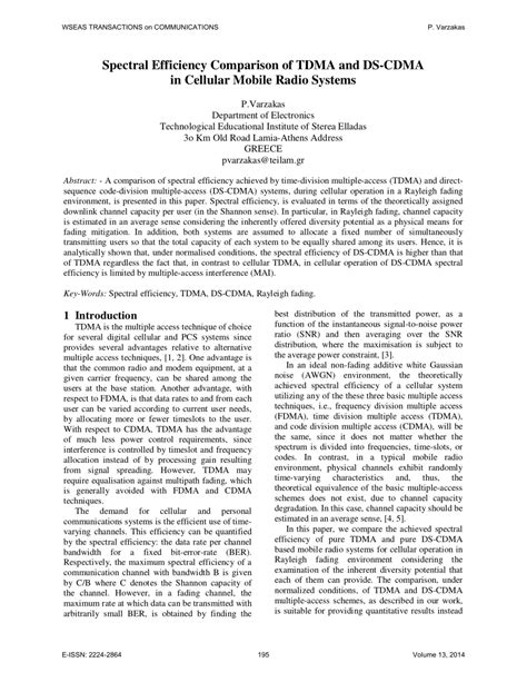 Pdf Spectral Efficiency Comparison Of Tdma And Ds Cdma In Cellular Mobile Radio Systems