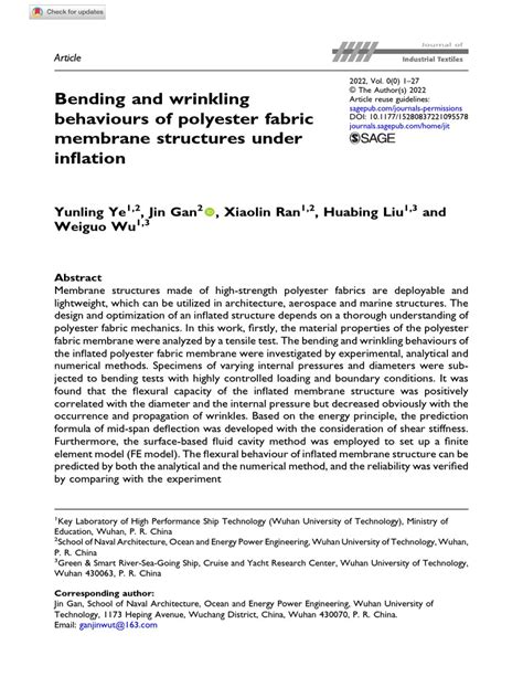 Bending And Wrinkling Behaviours Of Polyester Fabric Membrane