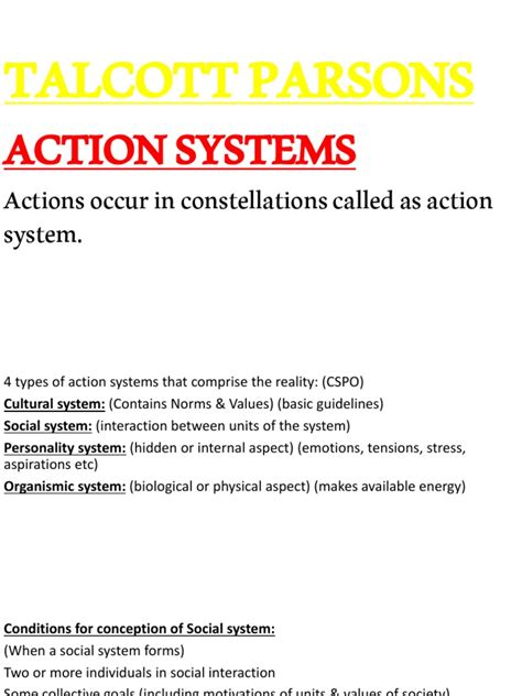 Talcott Parsons Theory Of The Four Social Action Systems And The Agil Model For Analyzing