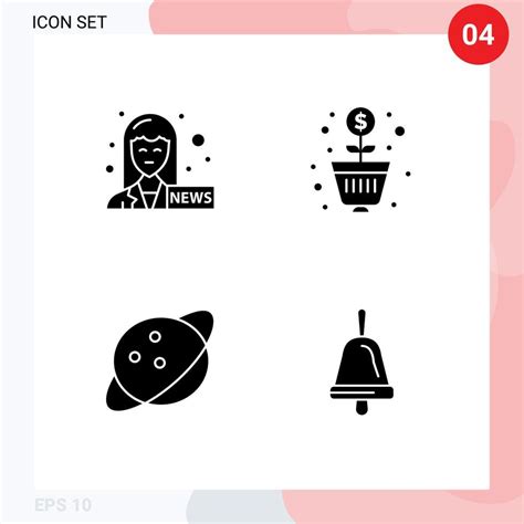 Set Of Vector Solid Glyphs On Grid For Female Anchor Space Investment Money Education Editable