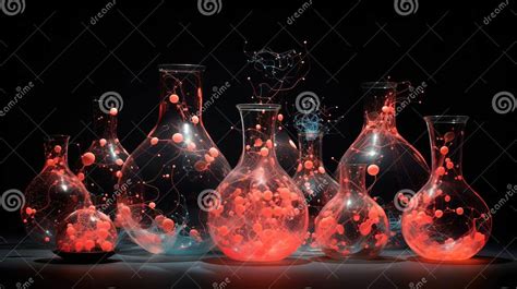 Sci Fi Conceptual Art Of Molecular Structures In Flasks Generative Ai Stock Illustration