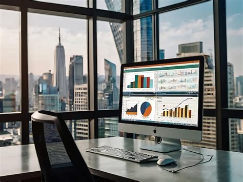 A Computer Monitor With A Graph On The Screen And A Keyboard On The Desk Premium Ai Generated