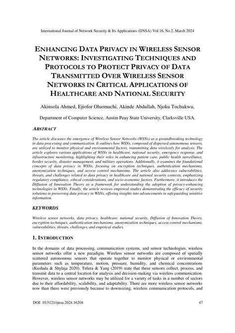 pdf enhancing data privacy in wireless sensor networks investigating