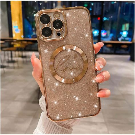 IPhone 13 Pro Max Case Compatible With MagSafe Luxury Glitter Bling Plating Love With Cute