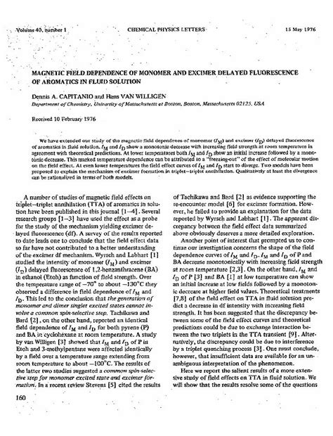 Pdf Magnetic Field Dependence Of Monomer And Excimer Delayed