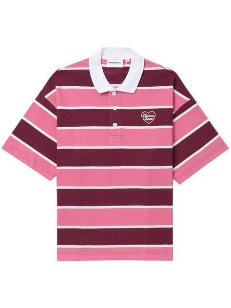 Chocoolate Striped Cotton Polo Top Pink Printed Polo Shirts
