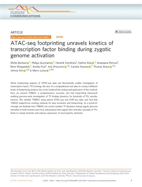 Atac Seq Footprinting Unravels Kinetics Of Transcription Factor Binding During Zygotic Genome
