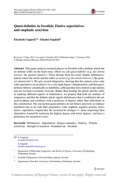 Quasi Definites In Swedish Elative Superlatives And Emphatic Assertion