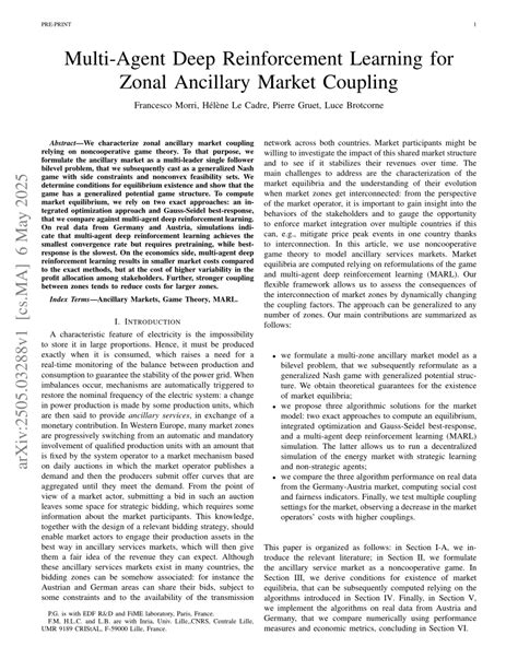 Pdf Multi Agent Deep Reinforcement Learning For Zonal Ancillary Market Coupling