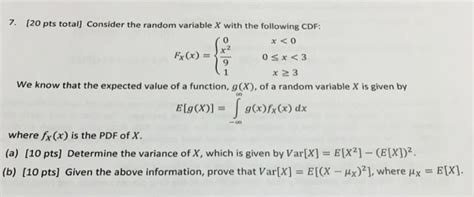 Solved Consider The Random Variable X With The Following