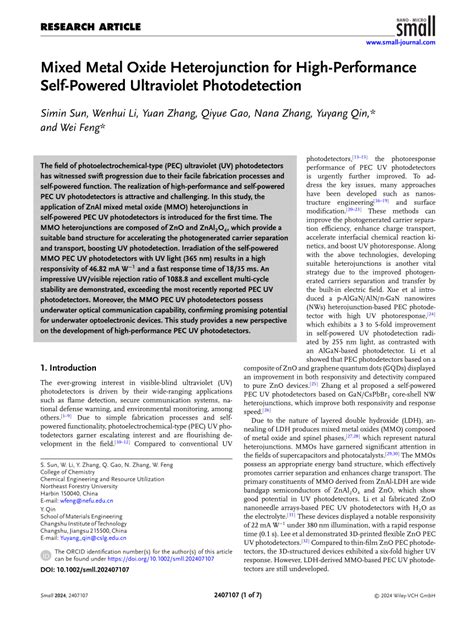 Mixed Metal Oxide Heterojunction For High‐performance Self‐powered Ultraviolet Photodetection