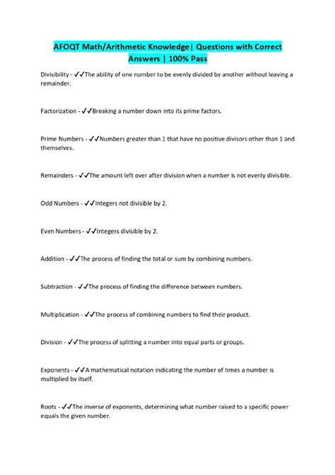 Afoqt Math Arithmetic Knowledge Questions With Correct Answers 100