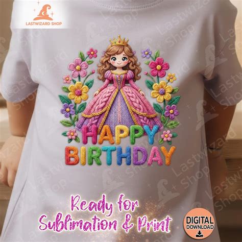 Faux Embroidery Princess Birthday Png Knitted Sublimation Design 3d