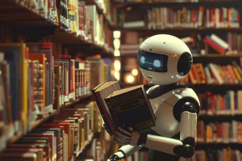 Premium Photo A Robot Librarian Organizing Books In A Library Ar Generative Ai