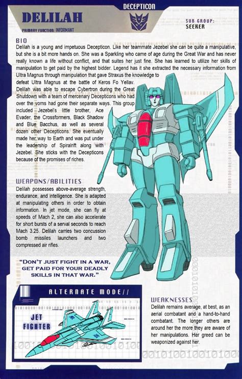 Delilah Dreamwave Version Transformers Starscream Transformers Artwork Transformers