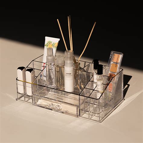 리빙숲 그리드 골드 아크릴 화장품 정리함 4종