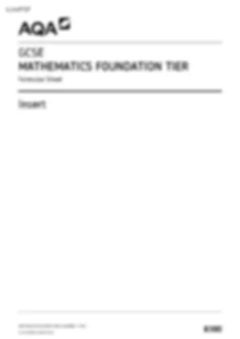 2024 Aqa Gcse Mathematics 8300 1f Foundation Paper 1 Question Paper Mark Scheme Insert