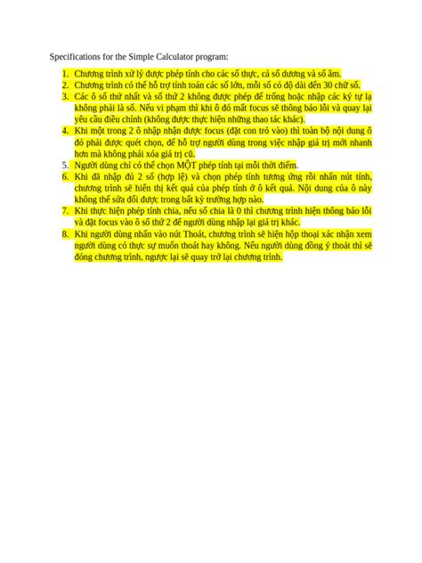specifications for the simple calculator program pdf
