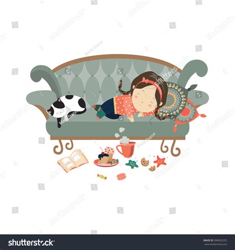 Lazy Sleeping Girl Cat Vector Isolated Stock Vector Royalty Free Shutterstock