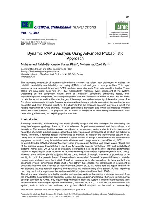 Pdf Dynamic Rams Analysis Using Advanced Probabilistic Approach