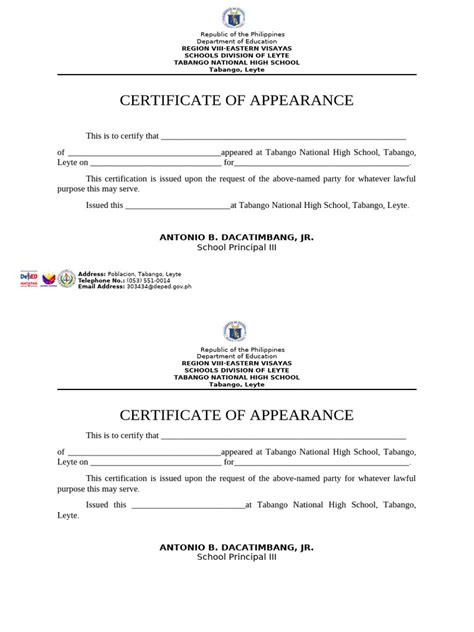 Appearance Certificate Pdf