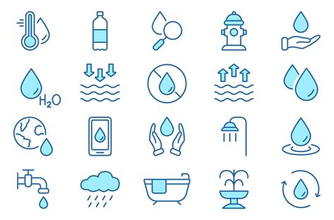 Water Drop Ecology Liquid Line Icon Set Drink Clean Water Linear