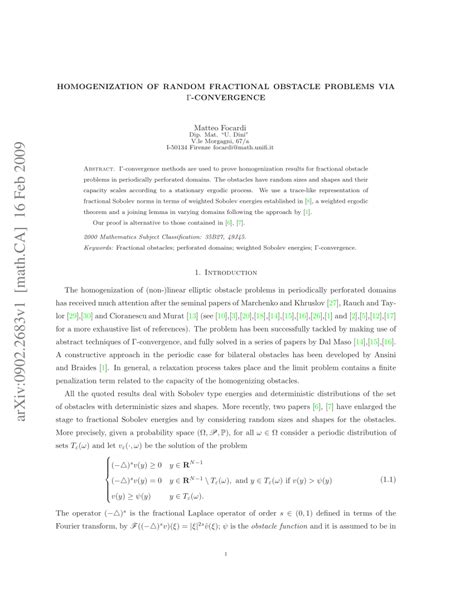 Pdf Homogenization Of Random Fractional Obstacle Problems Via It Convergence