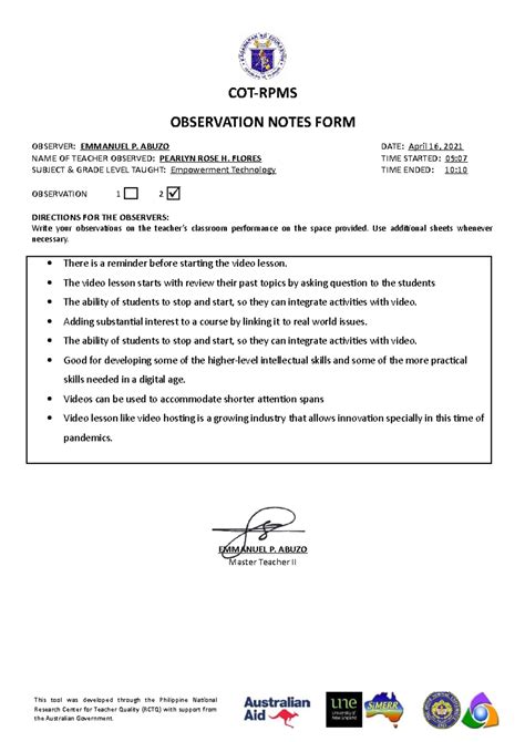 Cot Rpms Observation Form Fill And Sign Printable Template Hot Sex