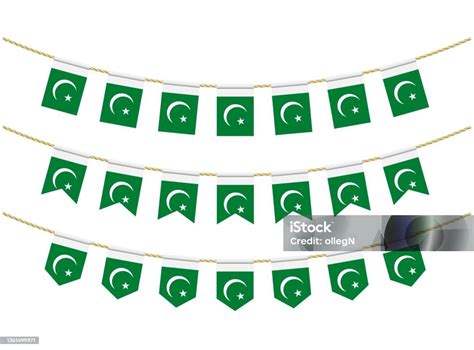 흰색 배경에 밧줄에 파키스탄 플래그 애국 번팅 플래그세트 파키스탄 국기의 번팅 장식 장식용 깃발에 대한 스톡 벡터 아트 및 기타 이미지 장식용 깃발 파키스탄 기