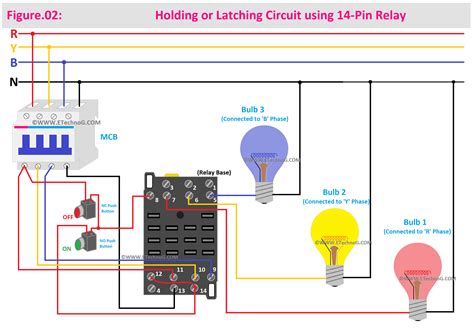 14 Pin Relay Pinout And Circuit Diagram Latching Or Holding Etechnog