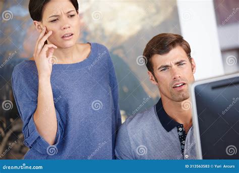 Man Woman And Confused With Computer For Email Internet And Thinking For For Remote Work In