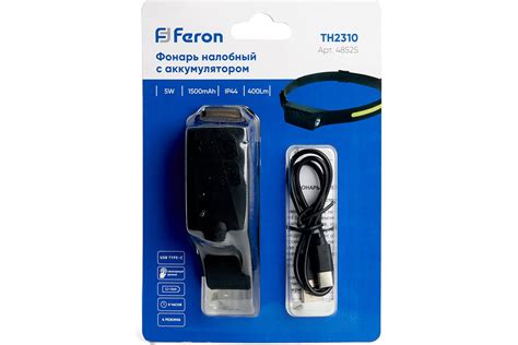 Налобный фонарь FERON th2310 c аккумулятором 5w, 1500mah ip44, usb type ...