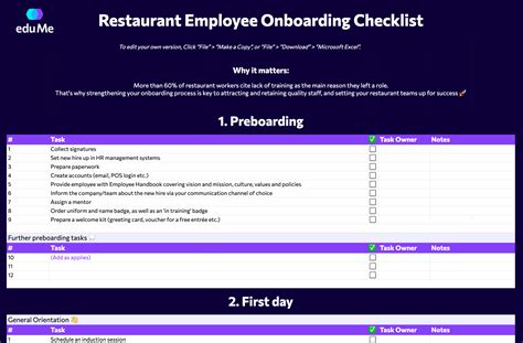 Restaurant Employee Onboarding Checklist Template Edume