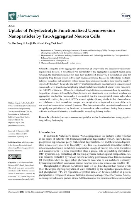 Pdf Uptake Of Polyelectrolyte Functionalized Upconversion