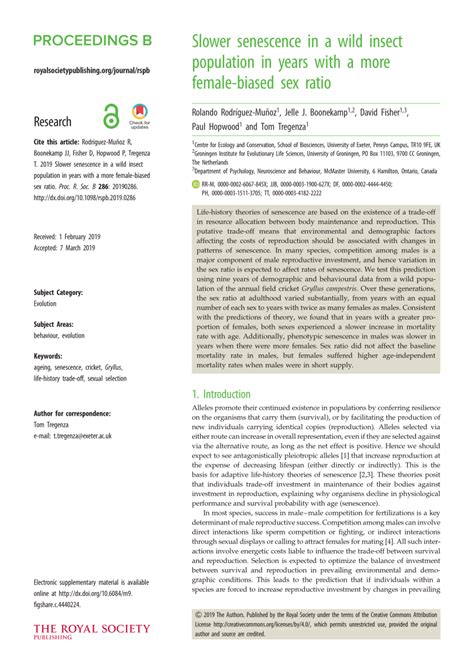 Pdf Slower Senescence In A Wild Insect Population In Years With A