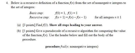 Solved Below Is A Recursive Definition Of A Function F N Chegg