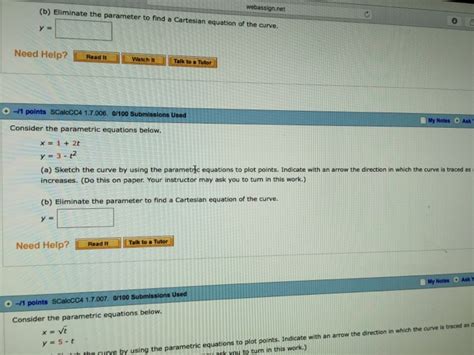 Solved Eliminate The Parameter To Find A Cartesian Equation Chegg
