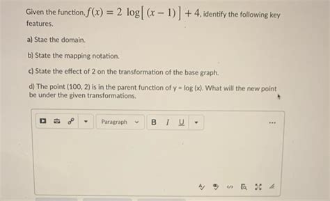 solved given the function f x 2 log[ x 1 ] 4