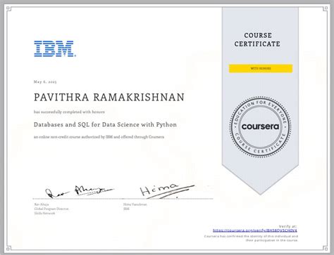 sql datascience python ibm coursera pavithra ramakrishnan be mba