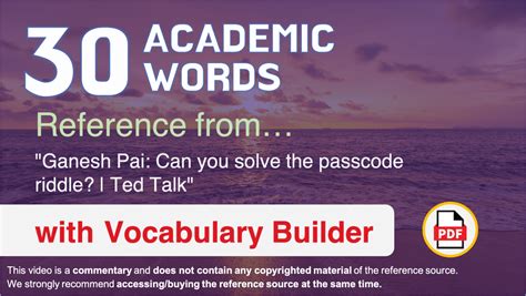 30 Academic Words Reference From “ganesh Pai Can You Solve The