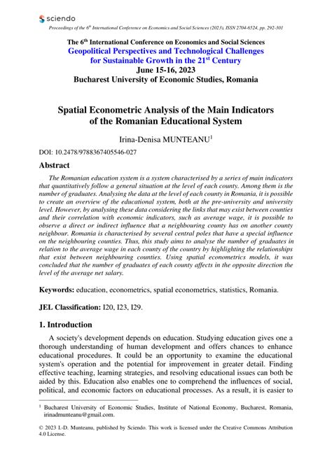 (PDF) Spatial Econometric Analysis of the Main Indicators of the Romanian Educational System